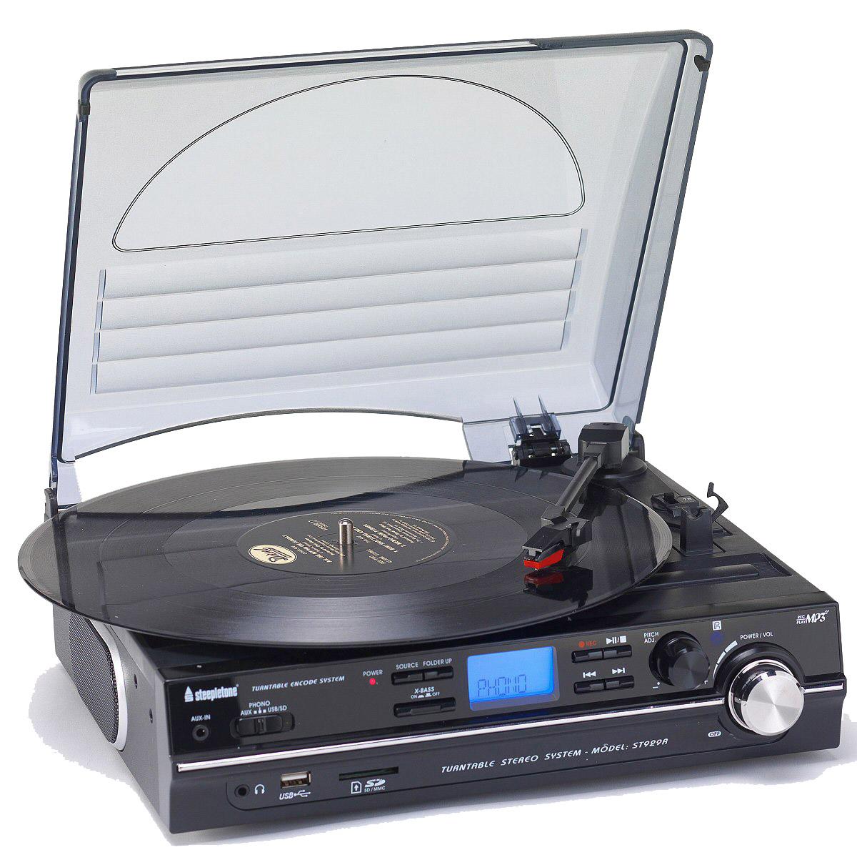 Steepletone ST929R Record Player, Black